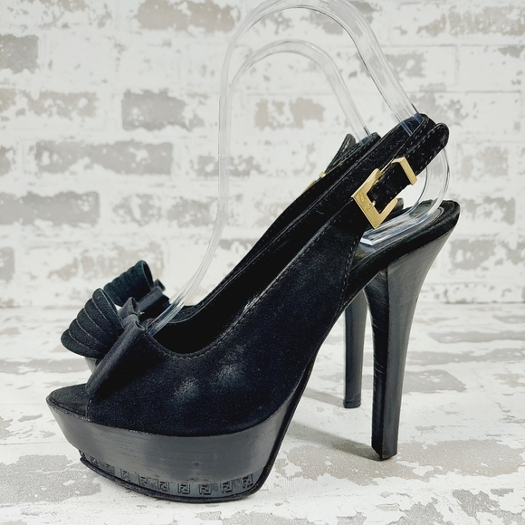 Fendi | Shoes | Fendi Allaccita Black Suede Leather Peep Toes Buckle Slingback High Heels O0 ...